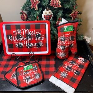 Dining | 5pc Farmhouse Buffalo Plaid Christmas Kitchen Set | Poshmark
